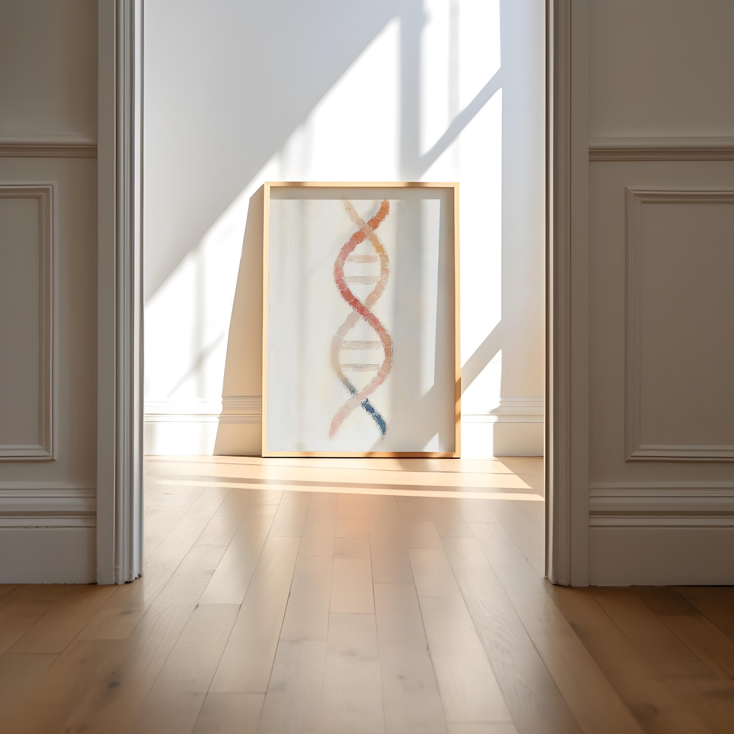 Minimalist DNA Art Print – Abstract Double Helix Painting – Modern ...