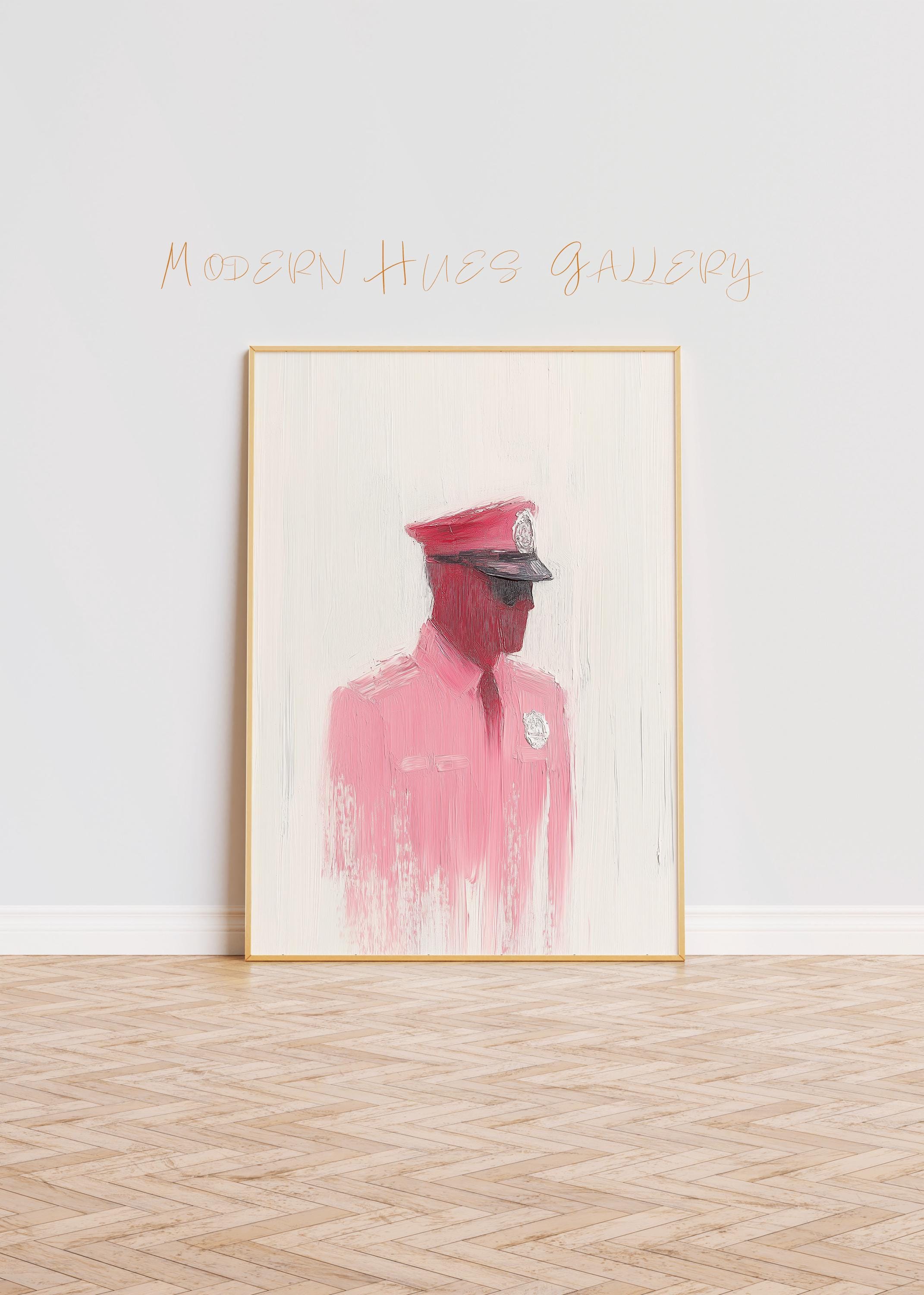 Abstract Police Officer Art – Minimalist Red Uniform Print – Modern Law ...