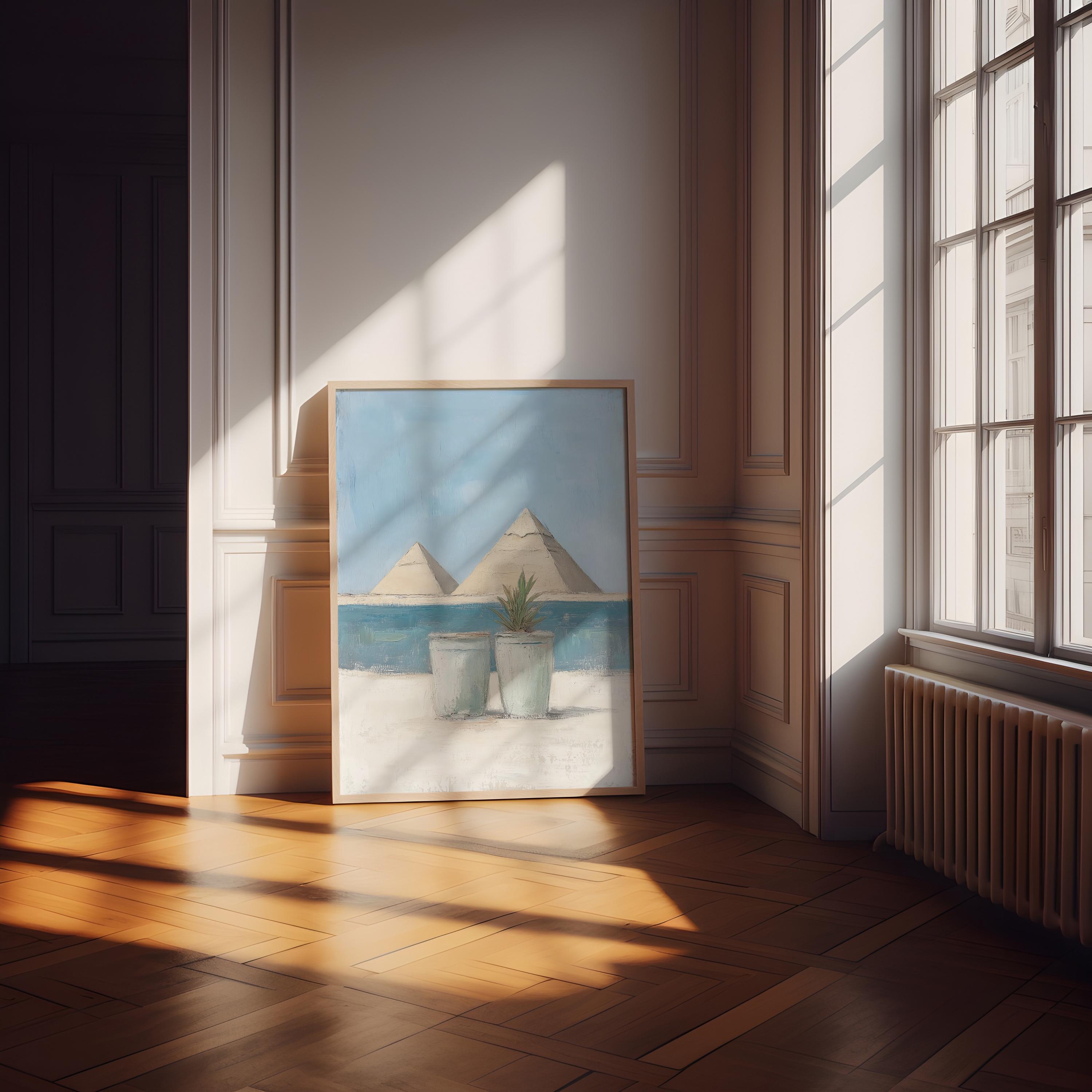 Minimalist Pyramid Landscape Wall Art - Elegant Egypt Themed Poster ...