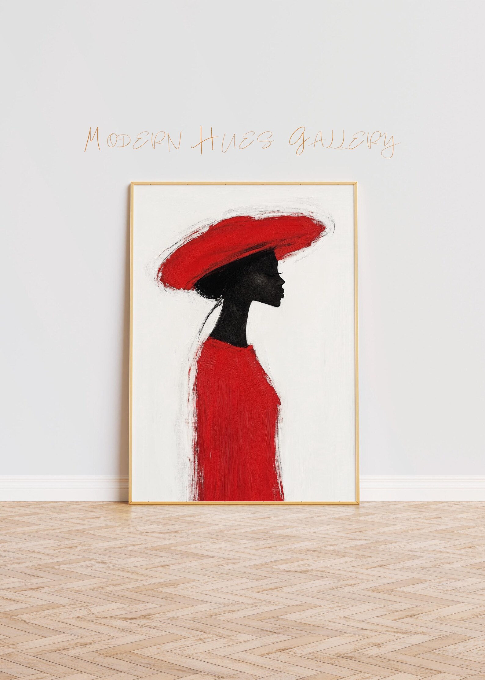 Abstract Red Hat Woman Art Print – Minimalist Wall Art – Modern Female ...