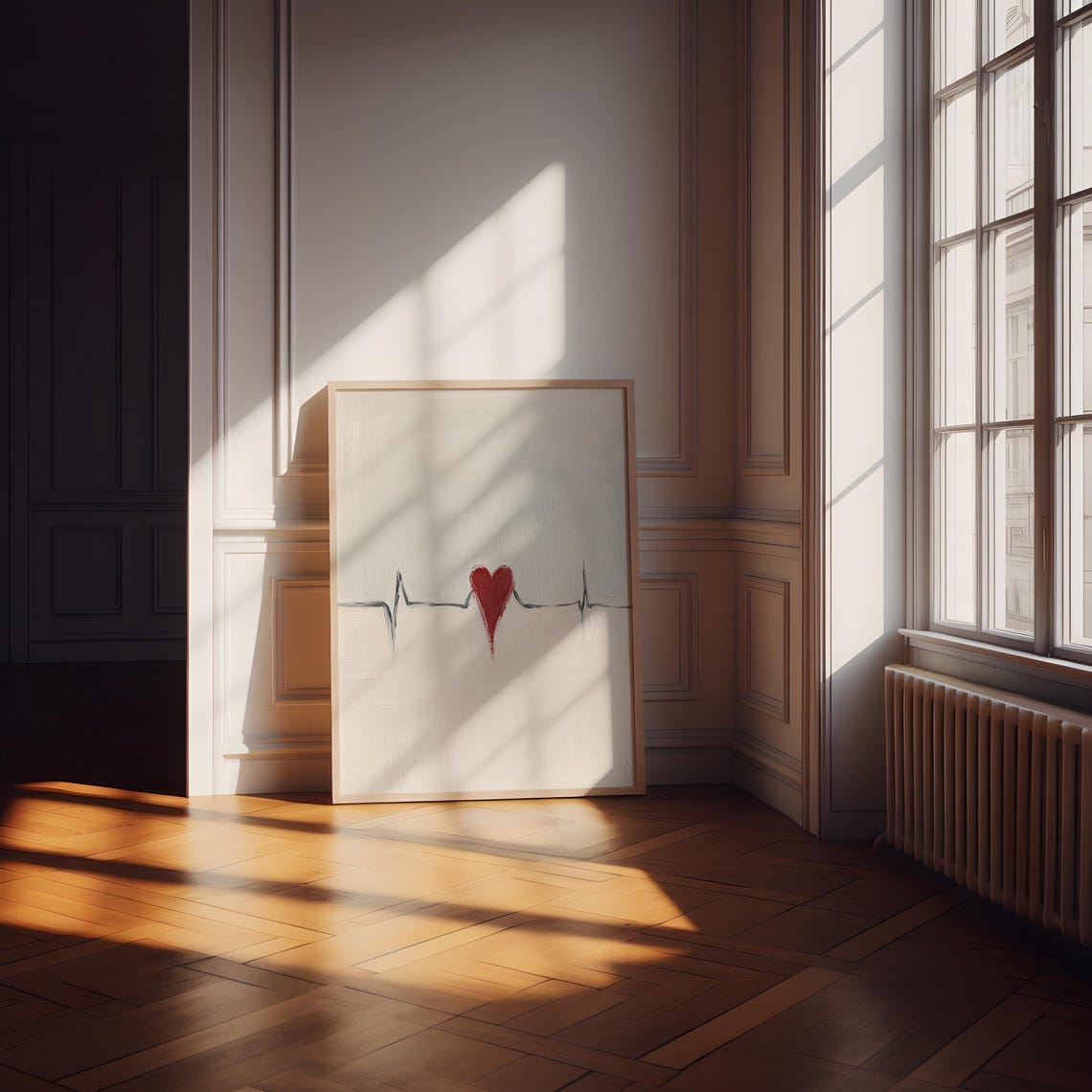 Heart Beat Art Print – Modern Heart Wall Art – Minimalist EKG Love ...