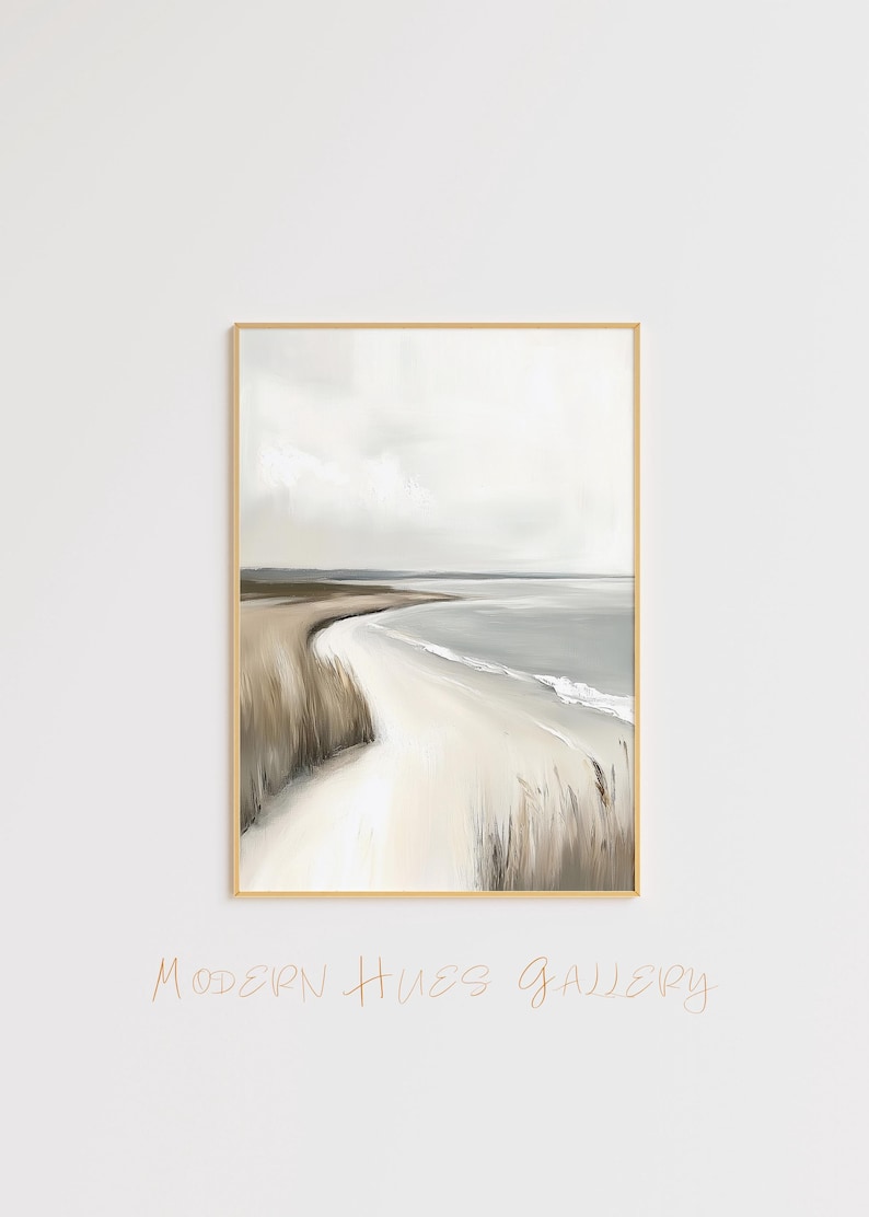 Coastal Beach Landscape Painting – Serene Ocean Shoreline Art Print ...