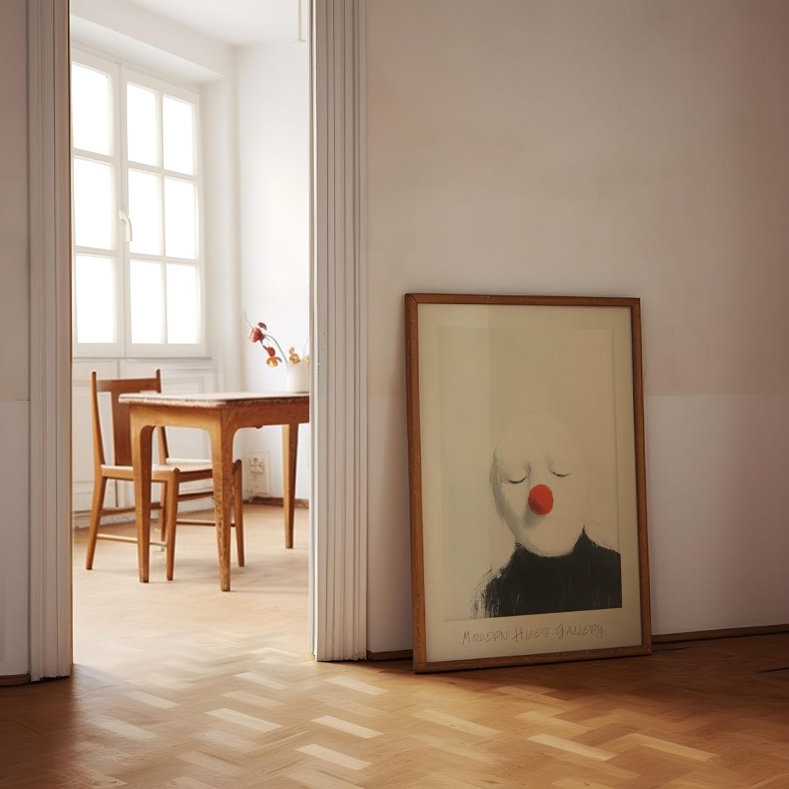 Clown Art Print – Modern Red Nose Portrait – Minimalist Black and White ...
