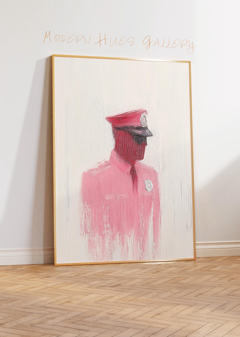 Abstract Police Officer Art – Minimalist Red Uniform Print – Modern Law ...