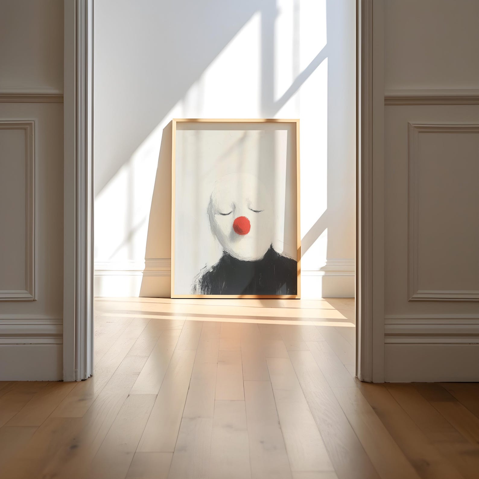 Clown Art Print – Modern Red Nose Portrait – Minimalist Black and White ...