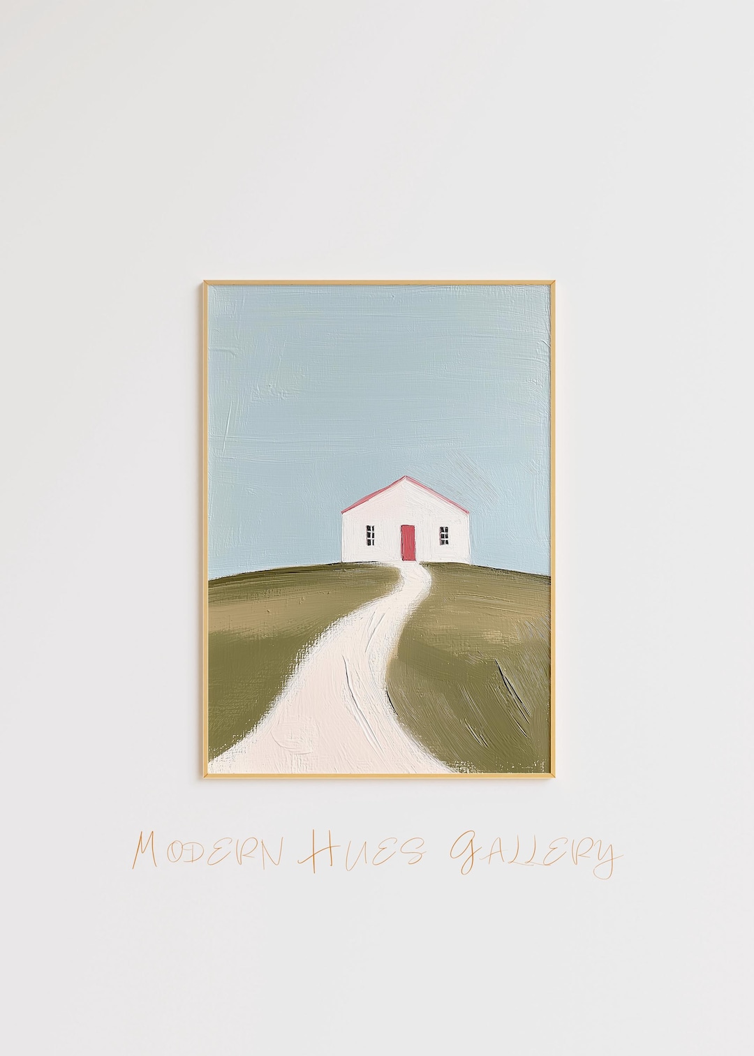 Minimalist House Art – Rustic Cottage Landscape Print – Simple ...