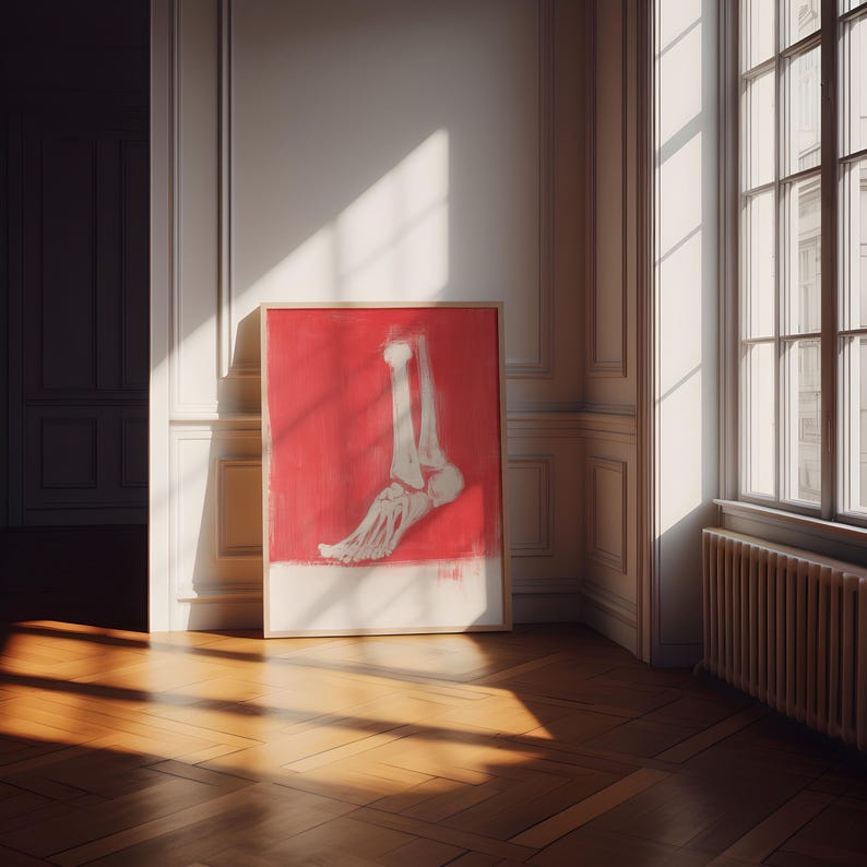 Modern Anatomy Foot Art – Skeleton Foot Print – Red and White ...