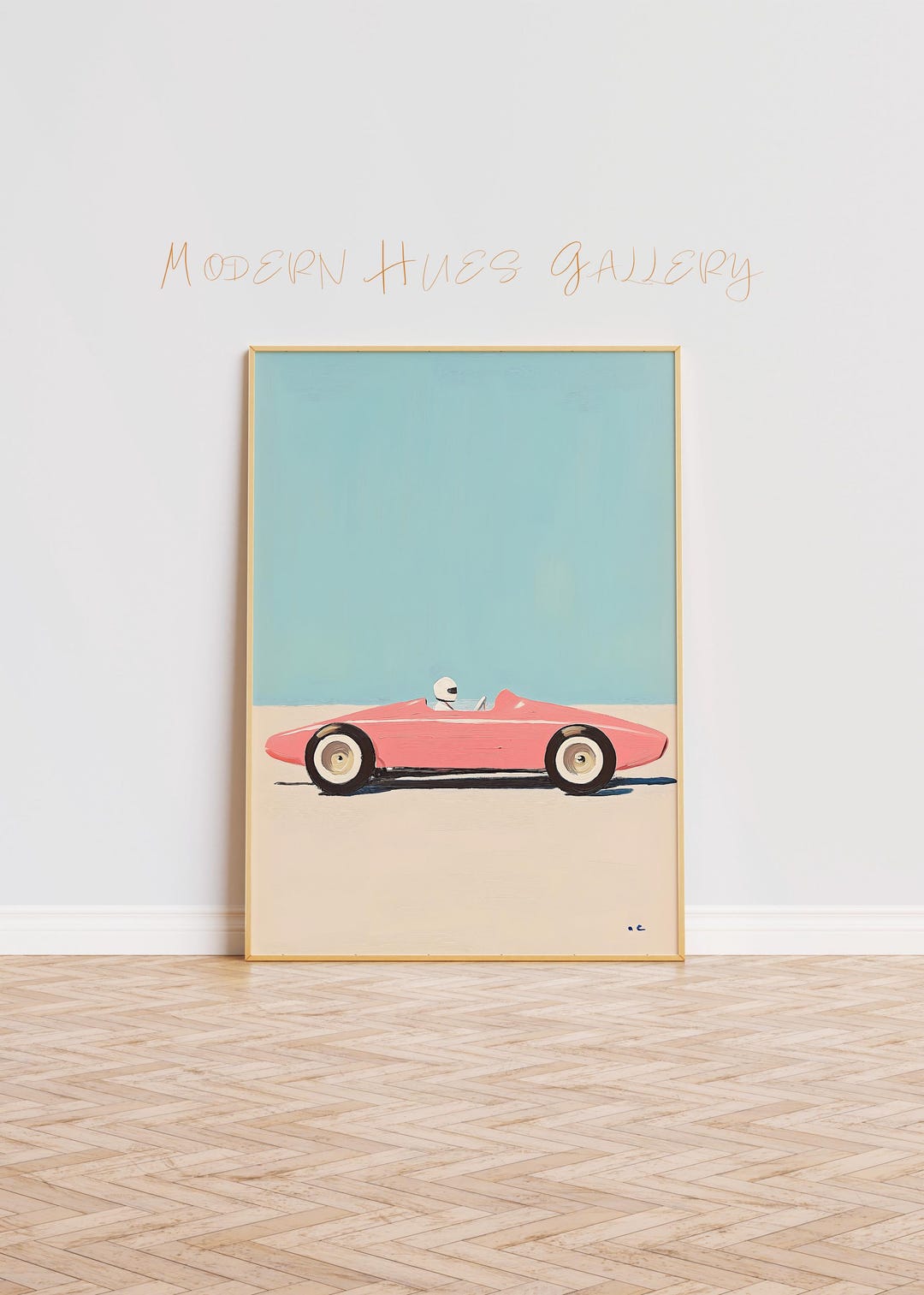 Retro Pink Race Car Art Print Minimalist Vintage Car Poster Abstract ...