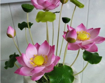 Clay Lotus Flower Decor Home Garden, Clay Pink Lily Flower,flower Decor ...