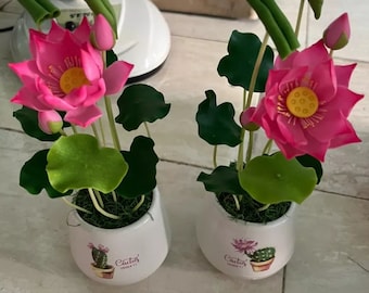Clay Lotus Flower Decor Home Garden, Clay Pink Lily Flower,flower Decor ...