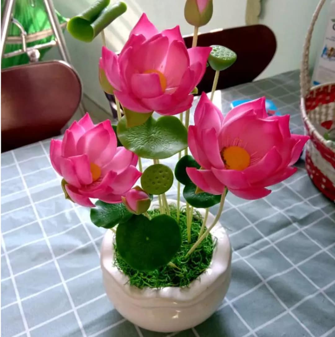 Clay Lotus Flower Decor Home Garden, Clay Pink Lily Flower,flower Decor ...
