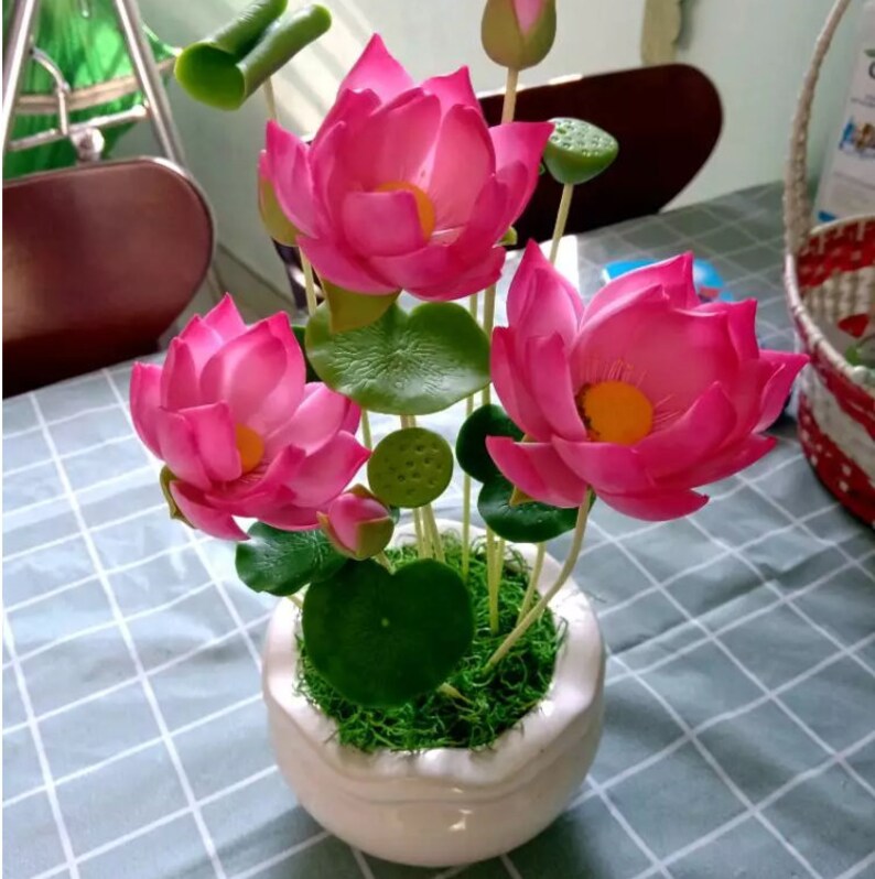 Clay Lotus Flower Decor Home Garden, Clay Pink Lily Flower,flower Decor ...