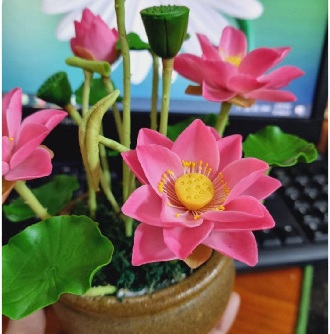 Mini Clay Lotus Flower Handmade, Clay Pink Lily Flower,flower Decor ...