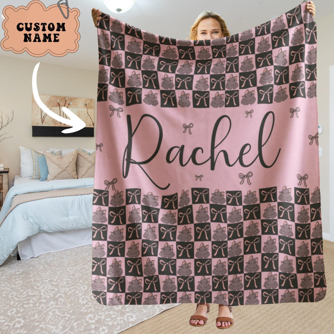 Custom Name Moo Deng Chess Blanket, Moo Deng Fan Club Gift, Custom Name ...