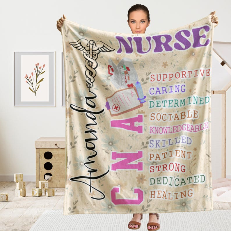 Personalized Name - CNA Nurse Blanket: Wildflower Sherpa Fleece Throw ...