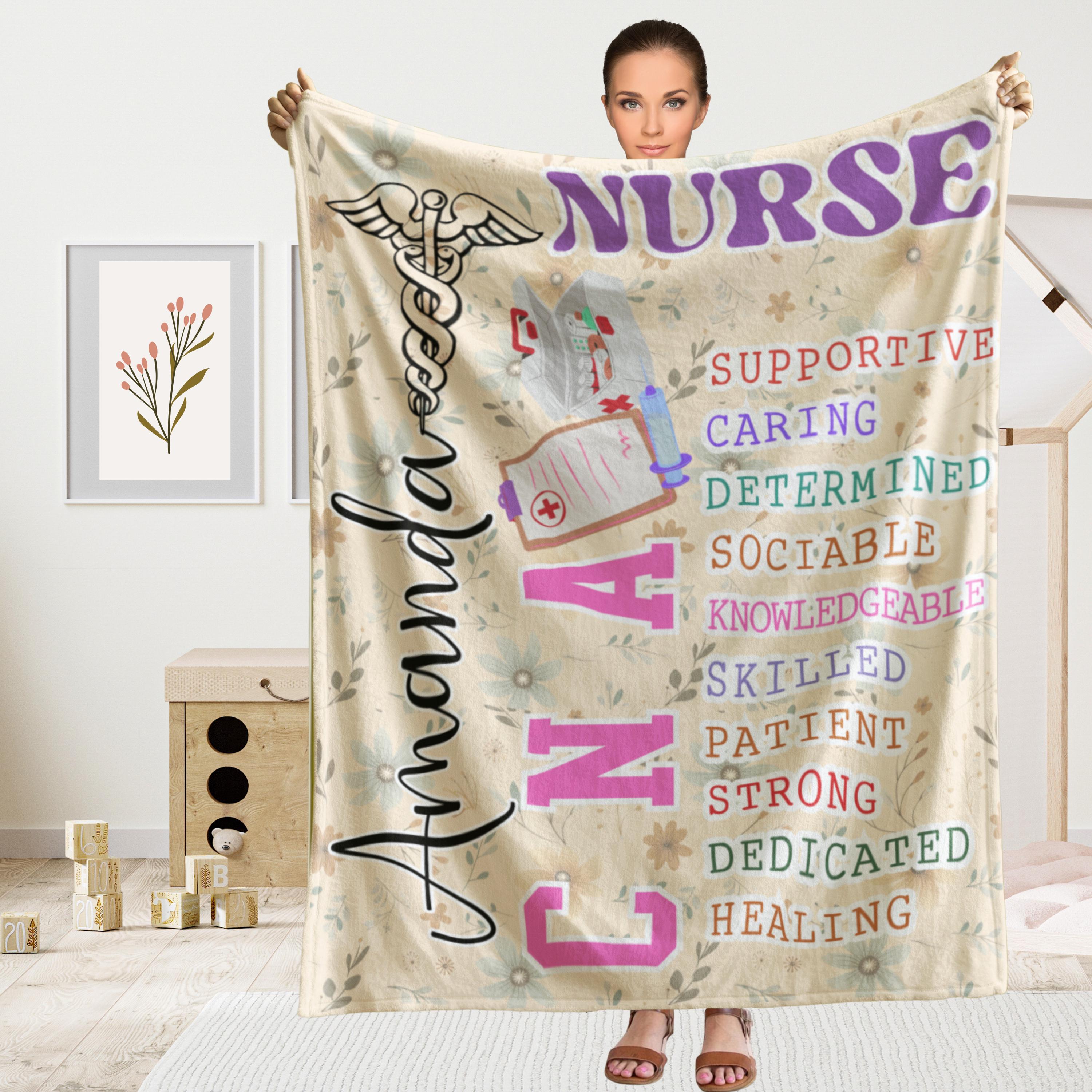 Personalized Name - CNA Nurse Blanket: Wildflower Sherpa Fleece Throw ...