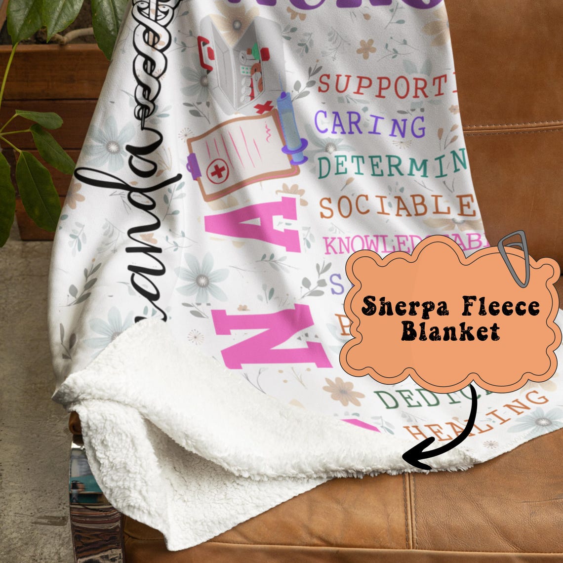 Personalized Name - CNA Nurse Blanket: Wildflower Sherpa Fleece Throw ...