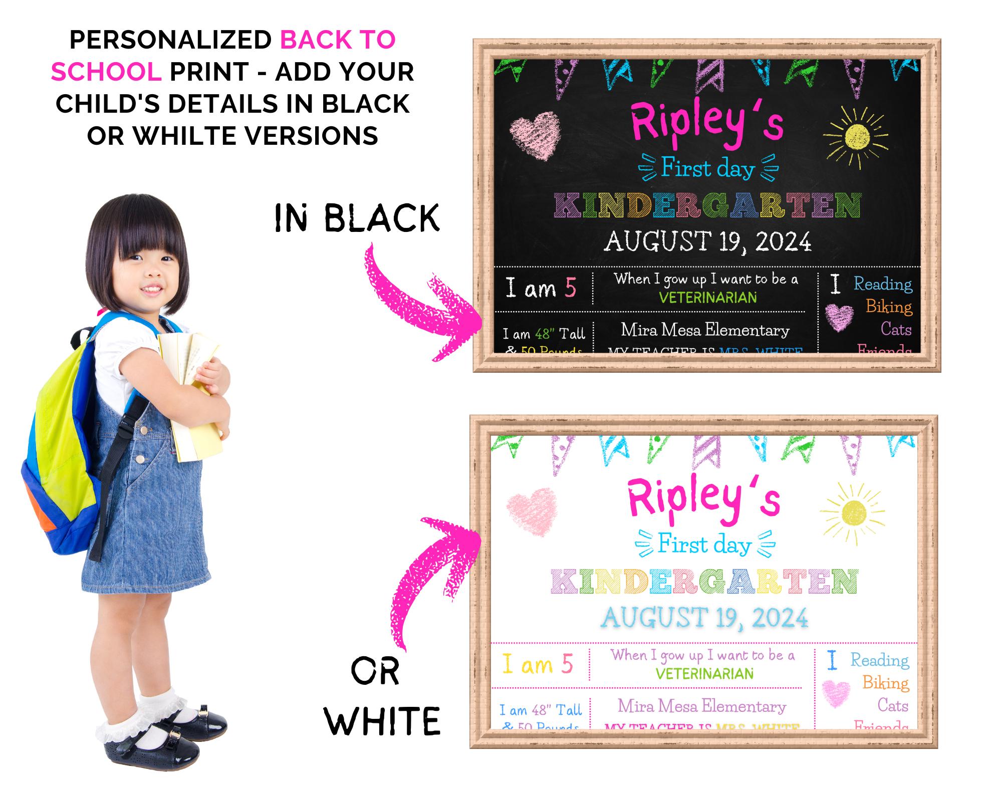 Personalized Back to School Print | Digital Print First Day of School ...