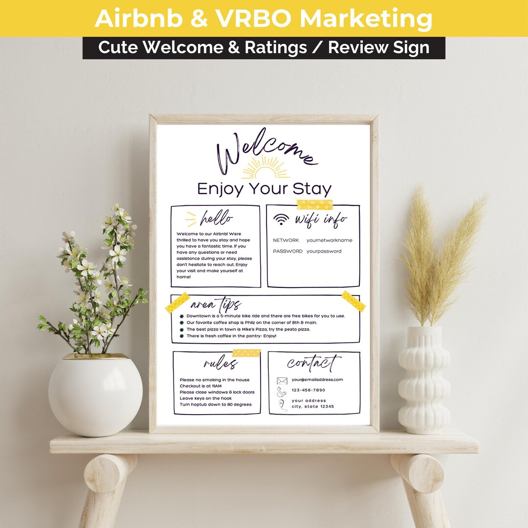 Airbnb Welcome & Ratings / Review Sign | Airbnb VRBO Template | Guest ...