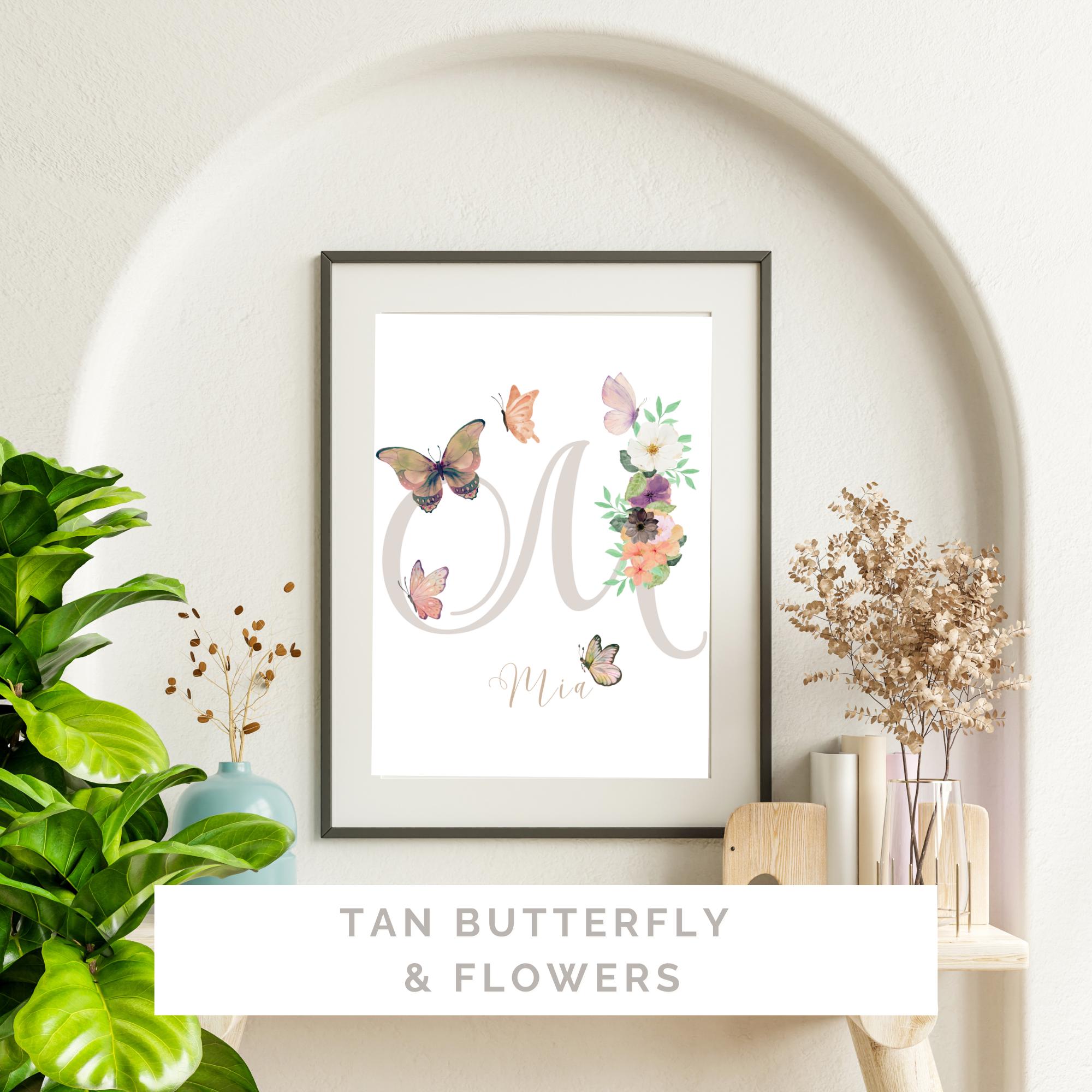 Personalized Floral Butterfly Initial Print | Custom Name Nursery Wall ...