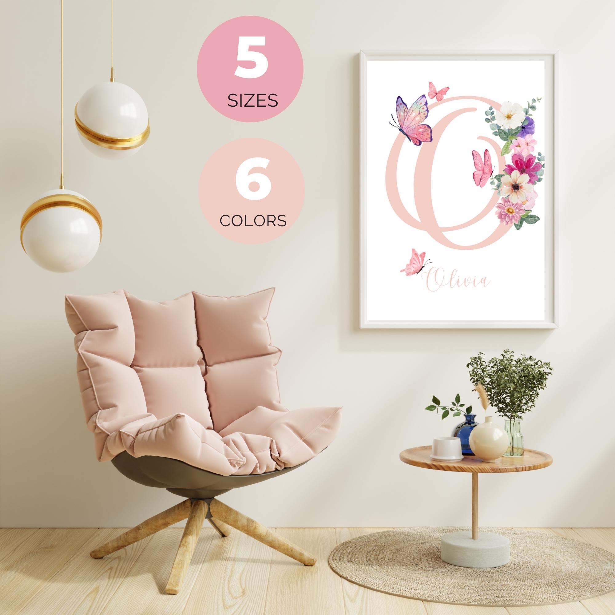 Personalized Floral Butterfly Initial Print | Custom Name Nursery Wall ...