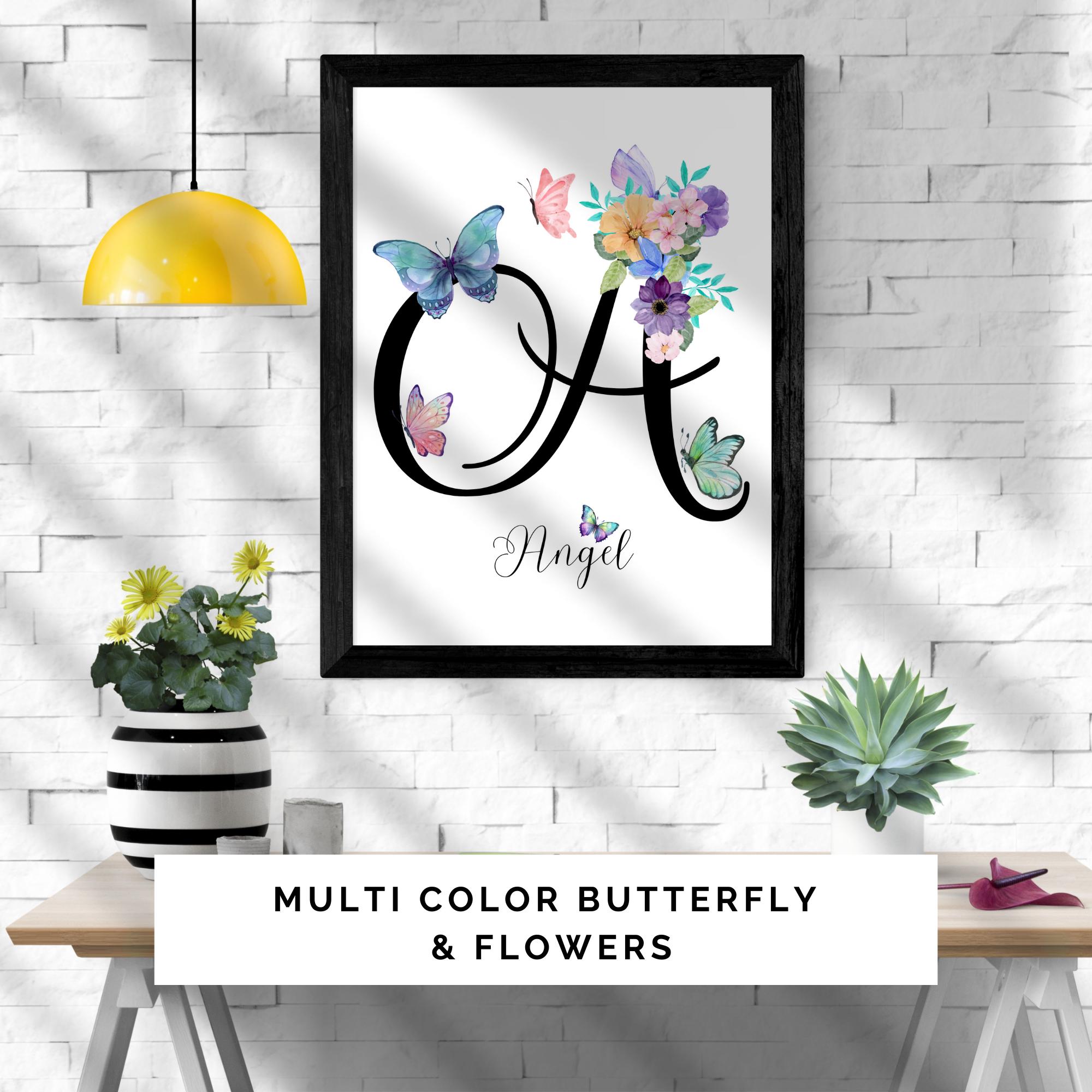 Personalized Floral Butterfly Initial Print | Custom Name Nursery Wall ...