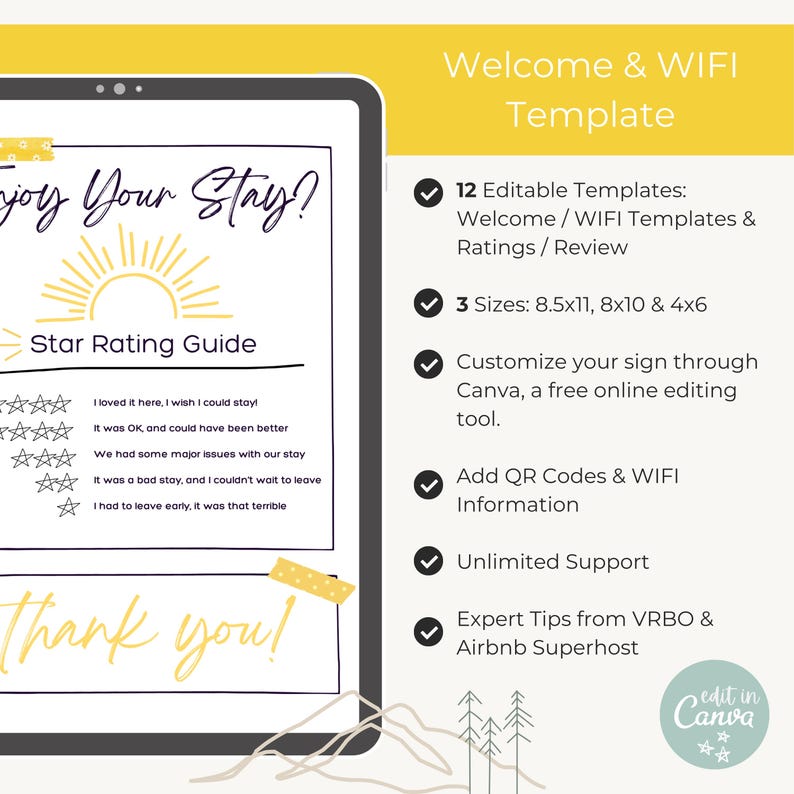 Airbnb Welcome & Ratings / Review Sign | Airbnb VRBO Template | Guest ...