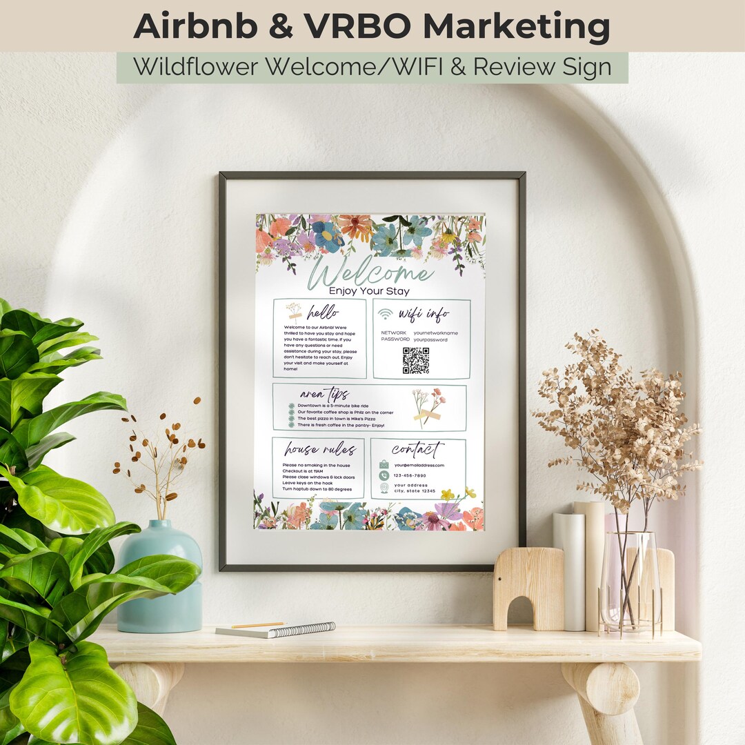 Wildflower Airbnb Welcome & Ratings / Review Sign | Airbnb VRBO ...