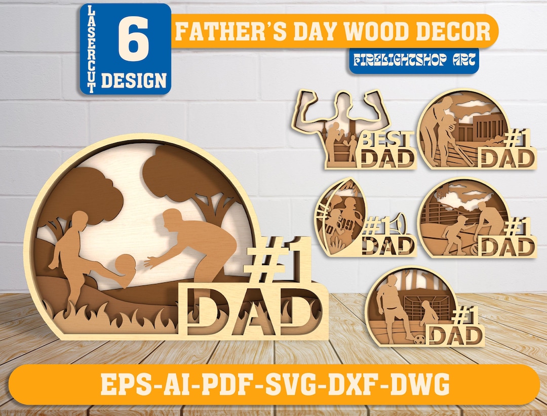Sport Dad Laser Cut Sign SVG Bundle, Multilayer Father’s Day Wood Decor ...