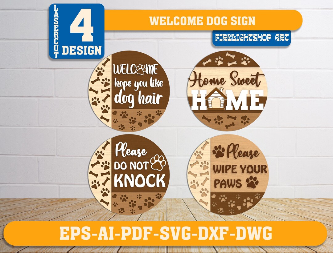 Welcome Dog Sign, Digital Download, Round Door Hanger Svg, Glowforge ...