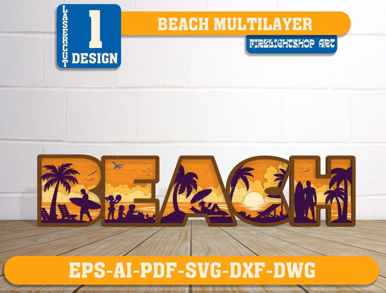 Multilayer Beach Word Sign SVG, Tropical Summer Laser Cut Wall Decor ...