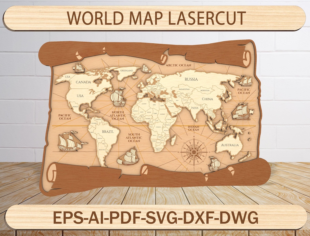 World Map Lasercut File SVG, Laser Cut World Map, Digital World Map ...