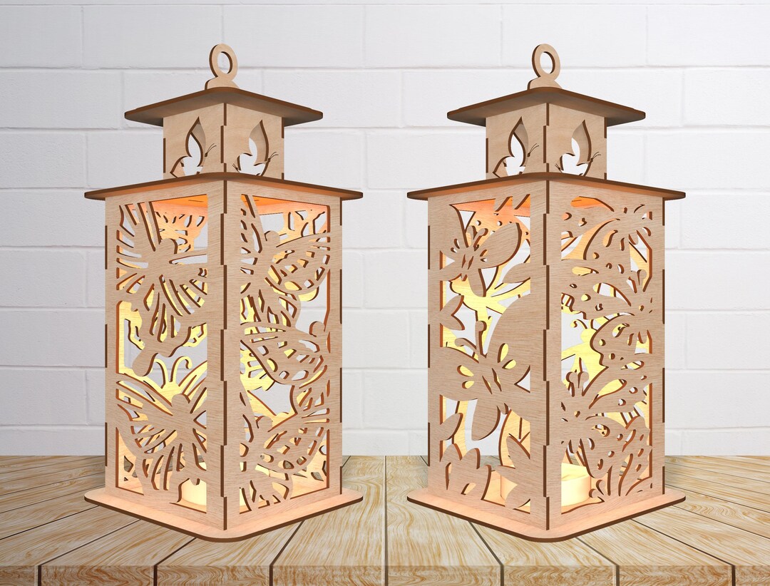 Spring Lantern Standing Lasercut File Svg, Flower and Bird Lantern ...