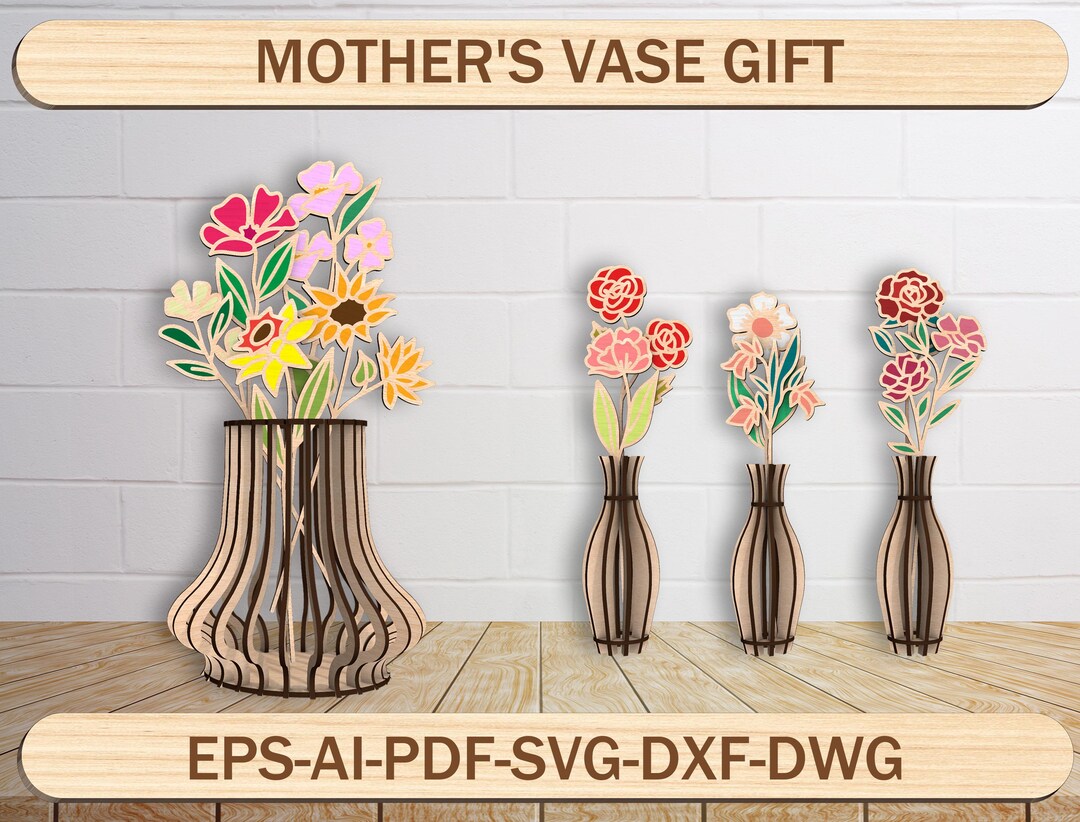 Flower Vase With Stand SVG Laser Cut File, Vase Types of Flowers Holder ...