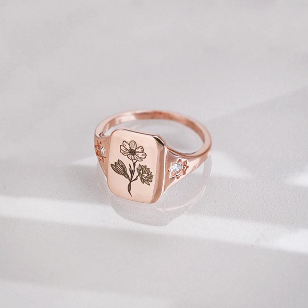 Personalized Birth Flower Ring, Birth Flower Jewelry, Mother's Ring ...