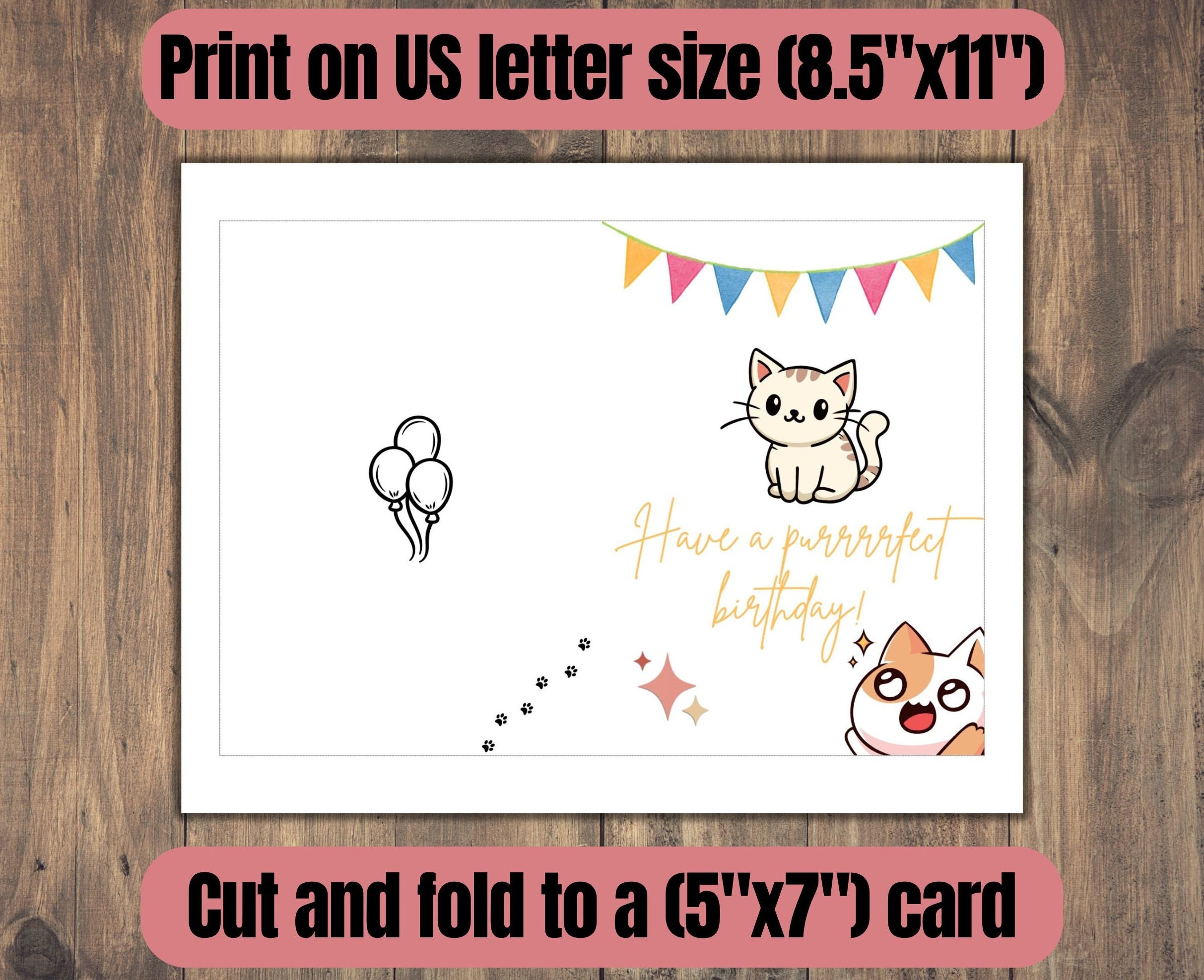 Printable Cat Birthday Card, Cat Card, Birthday, Happy Birthday Card ...