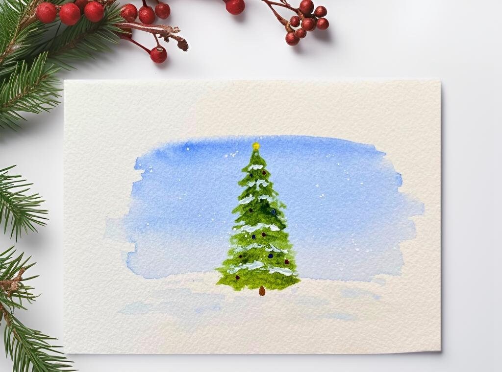 Christmas Holiday Winter Snow Scene Watercolor Cards Set of 4 Pack ...