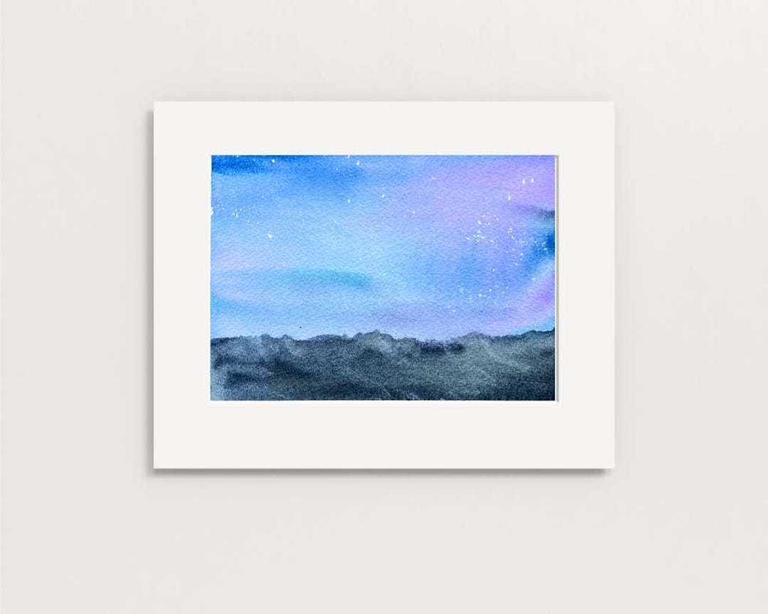 Original Watercolor Painting, Landscape Paining, Starry Night, Stars ...
