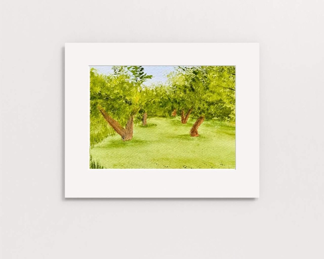 Watercolor Landscape With Orchard Painting Small 8x6 Painting Original ...