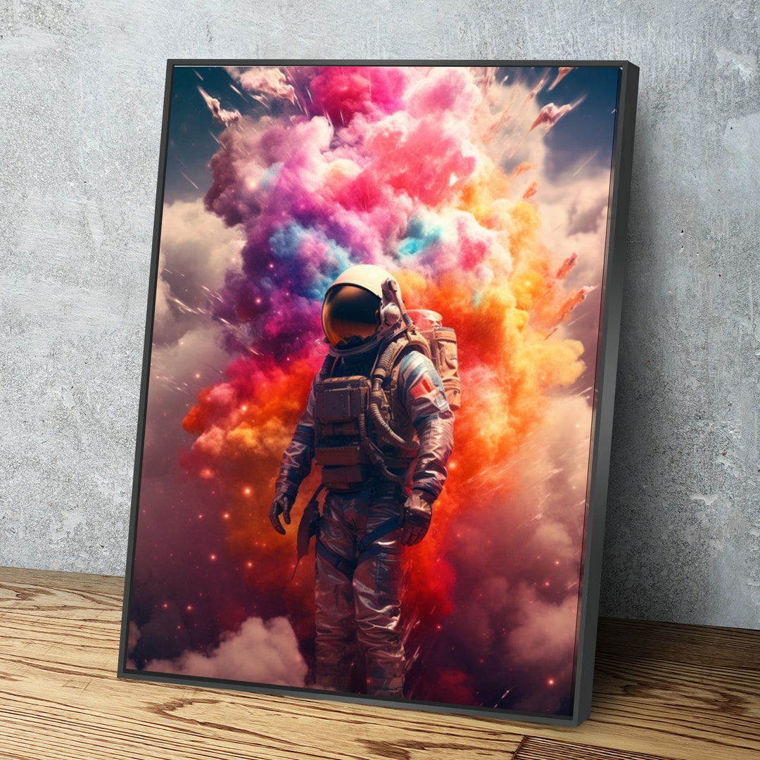 Abstract NASA Astronaut Colorful Cloud Space Travel Canvas Wall Art ...