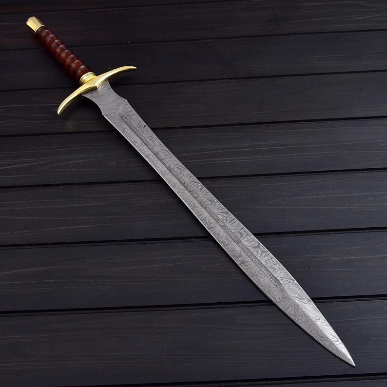 Custom Handmade Damascus Viking Sword Rose Wood Handle With Genuine ...