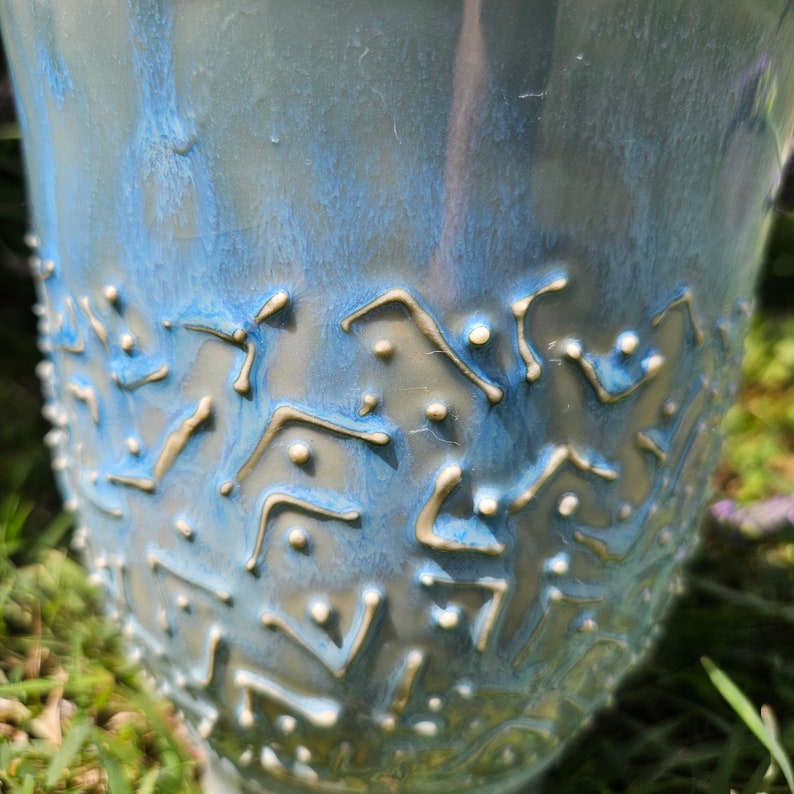 Sky Blue Flower Vase With Slip-trail Design - Etsy