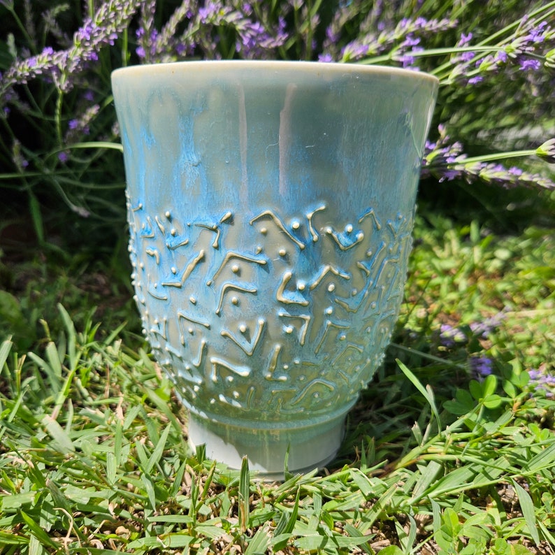 Sky Blue Flower Vase With Slip-trail Design - Etsy