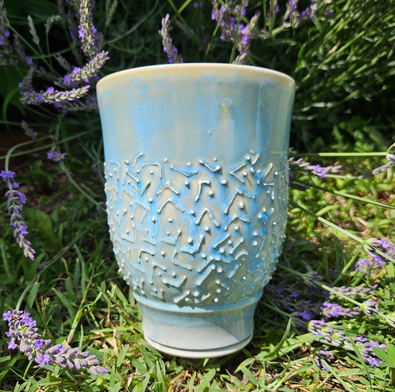 Sky Blue Flower Vase With Slip-trail Design - Etsy