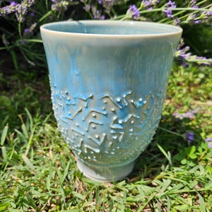 Sky Blue Flower Vase With Slip-trail Design - Etsy