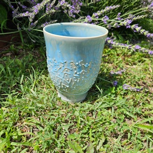Sky Blue Flower Vase With Slip-trail Design - Etsy