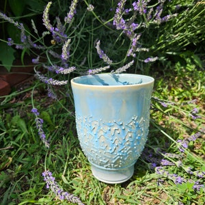 Sky Blue Flower Vase With Slip-trail Design - Etsy
