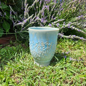 Sky Blue Flower Vase With Slip-trail Design - Etsy