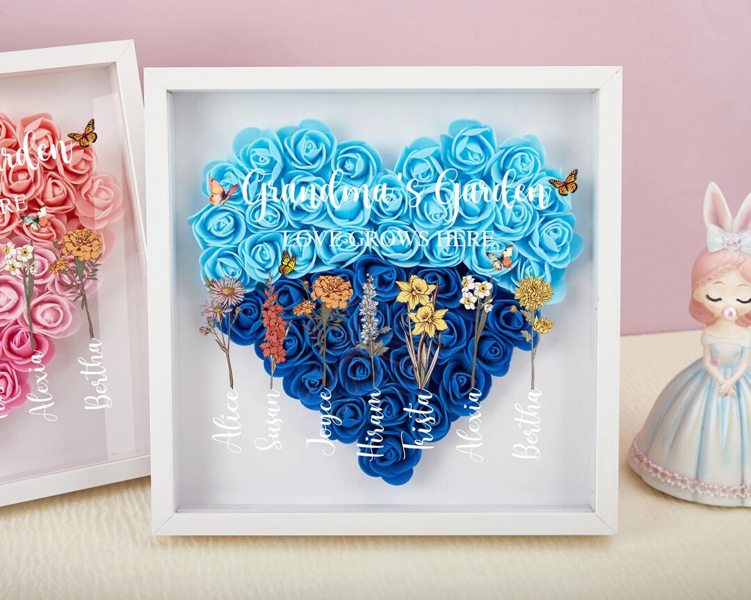 Personalized Mom Flower Shadow Box, Flower Mother Day, Custom Roses ...