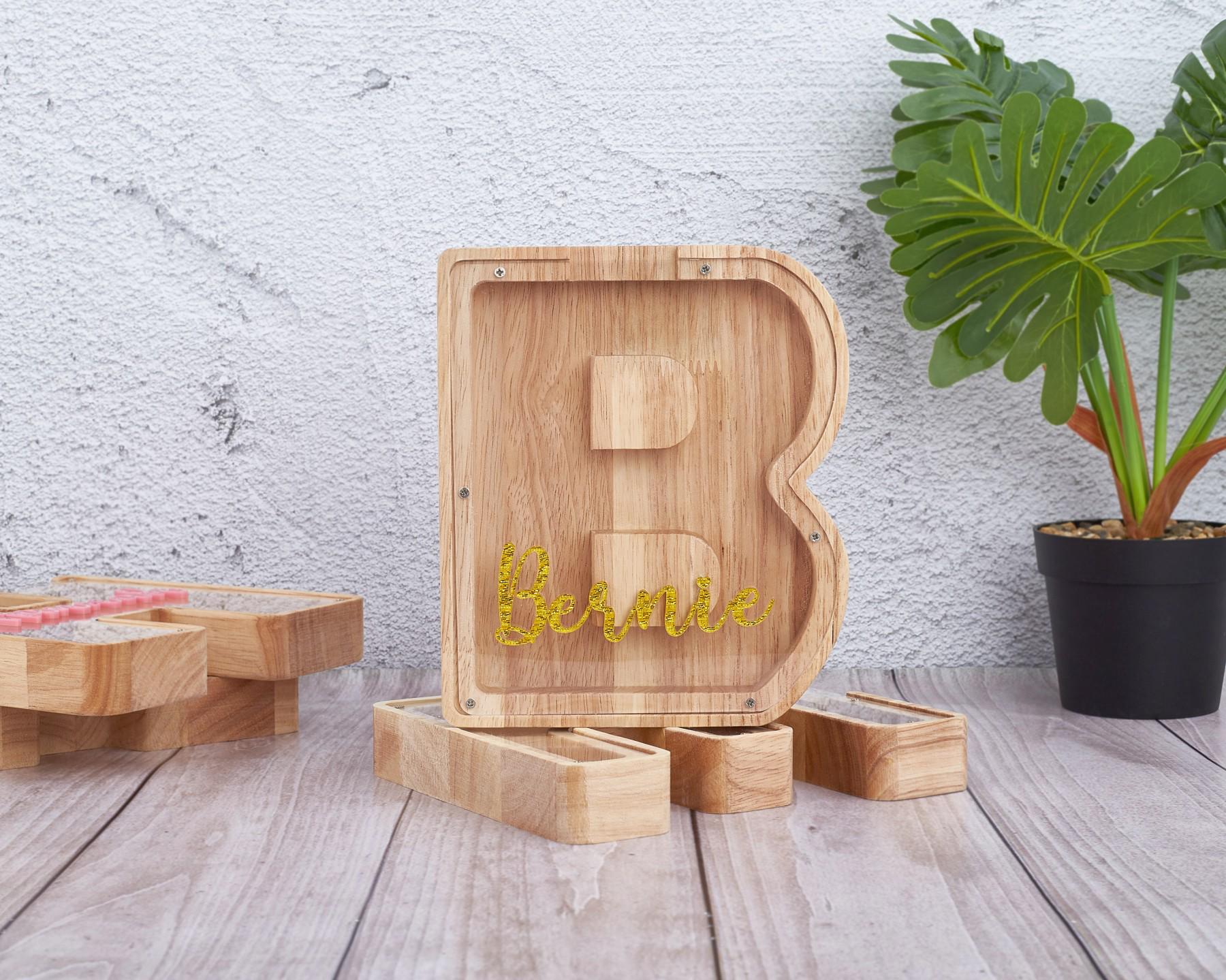 Personalized Wooden Letter Piggy Bank: Custom Initial Coin Bank - Etsy UK